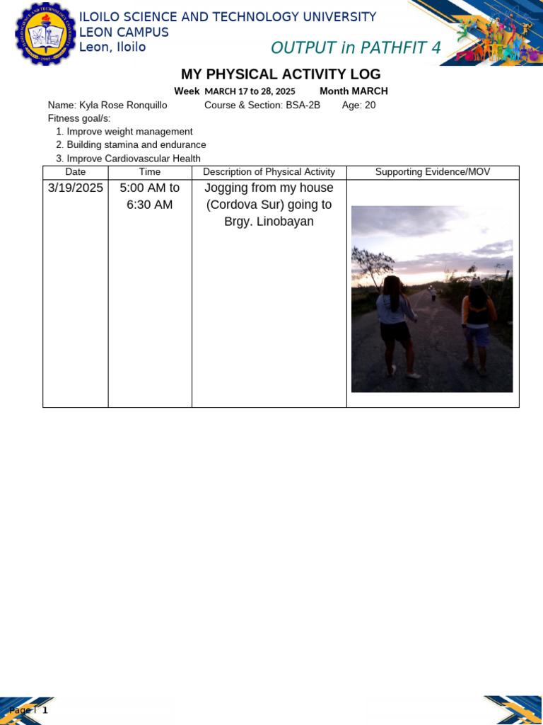 Physical Activity Log 1 Ronquillo | PDF