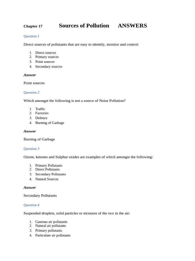 Chapter 17sources of PollutionANSWERS | PDF | Smog | Radioactive Waste