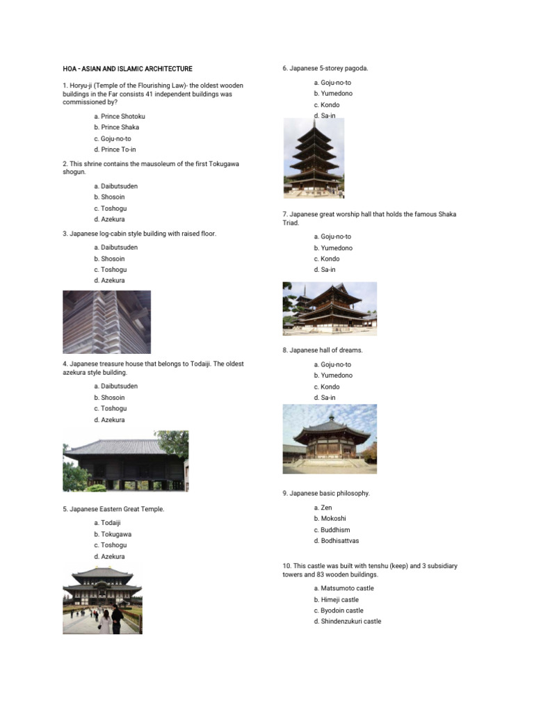 HOA - Islamic and Asian Questionnaire | PDF | Mosque | Architectural Design
