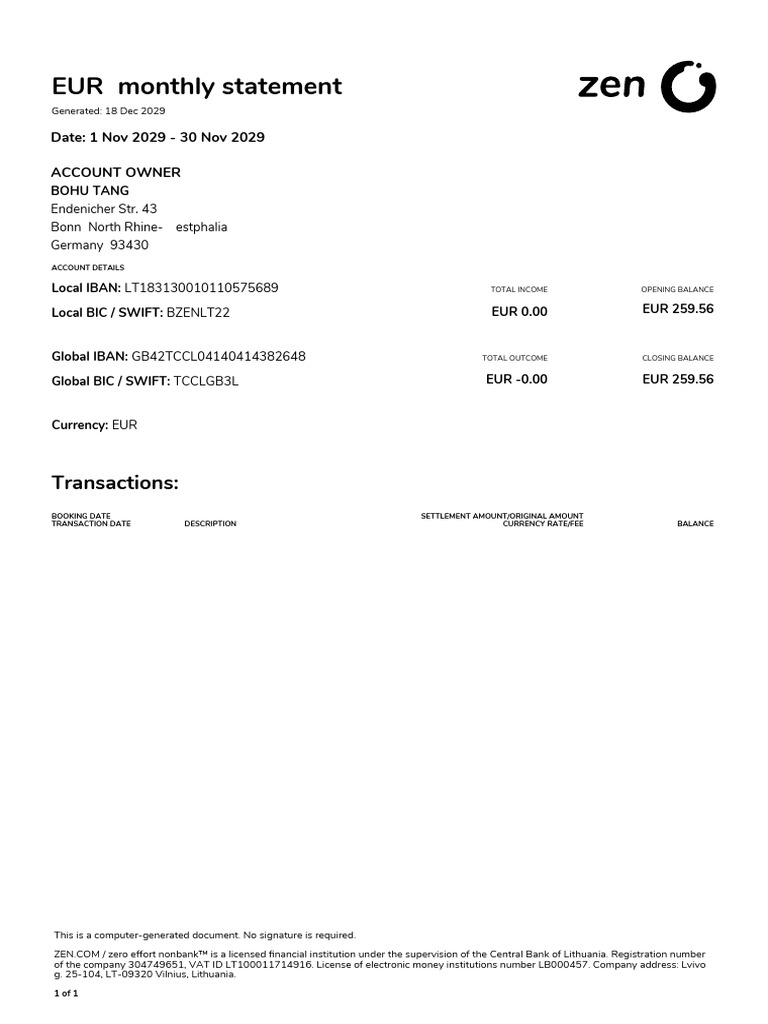 EUR Account Statement | PDF