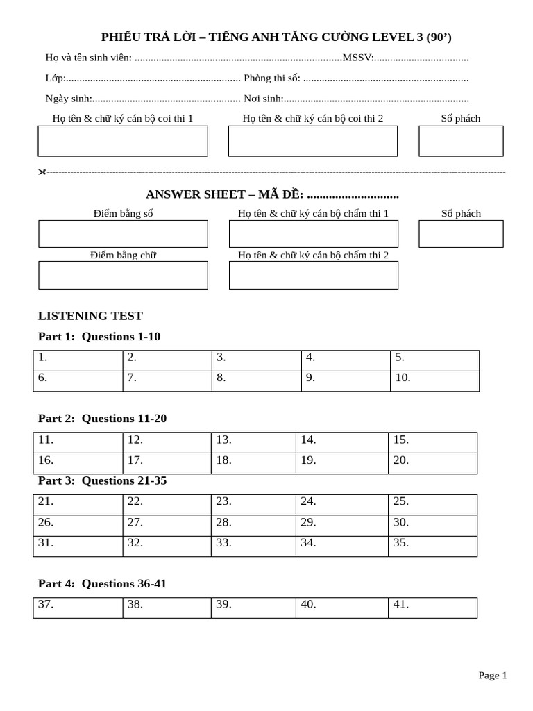 Answer Sheet TC KTT Level 3 | PDF