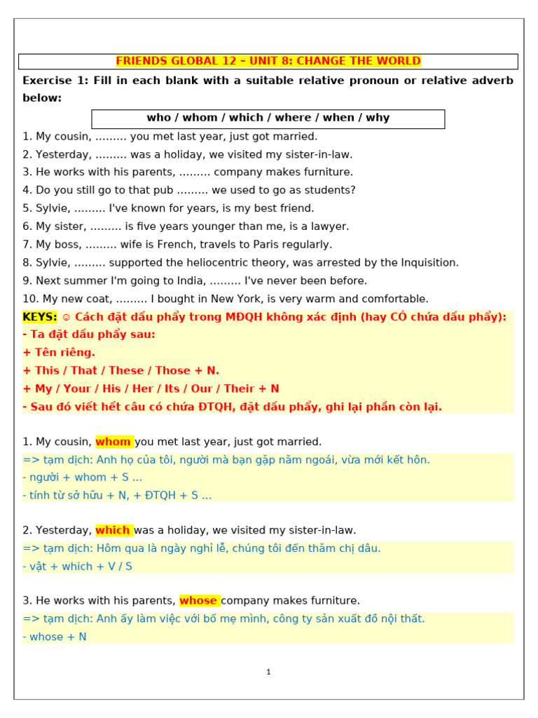 FG 12 - Unit 8 - Exercises - Keys | PDF