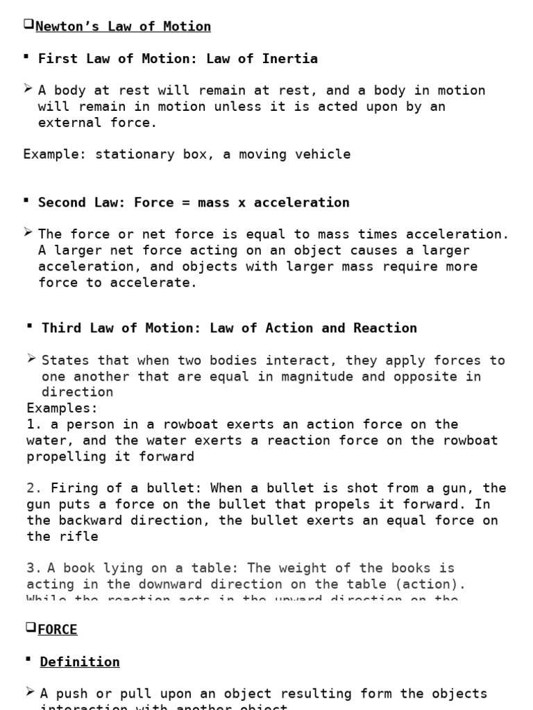Phys 1 - Module 3 - Newton's Law of Motion - Force | PDF | Force | Newton's Laws Of Motion