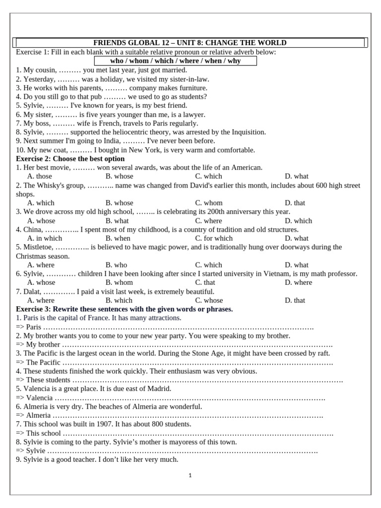 Relative Pronouns and Sentence Exercises | PDF