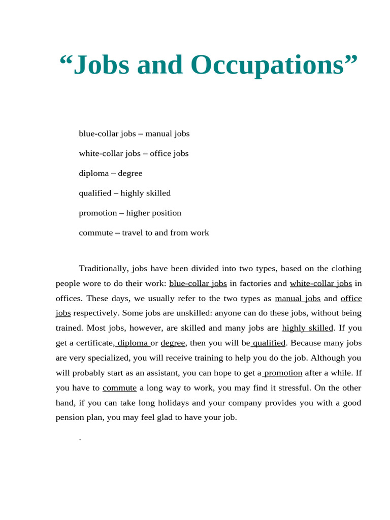Jobs and Occupations | PDF