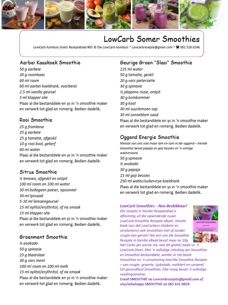 Die LowCarb Kombuis - Gratis Resepteblad #05 - LowCarb Smoothies | PDF