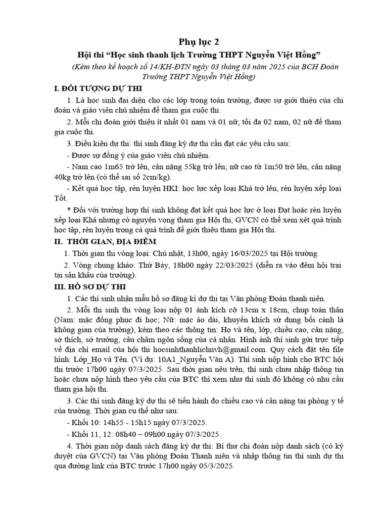 PL2 - Thể lệ thi học sinh thanh lịch | PDF