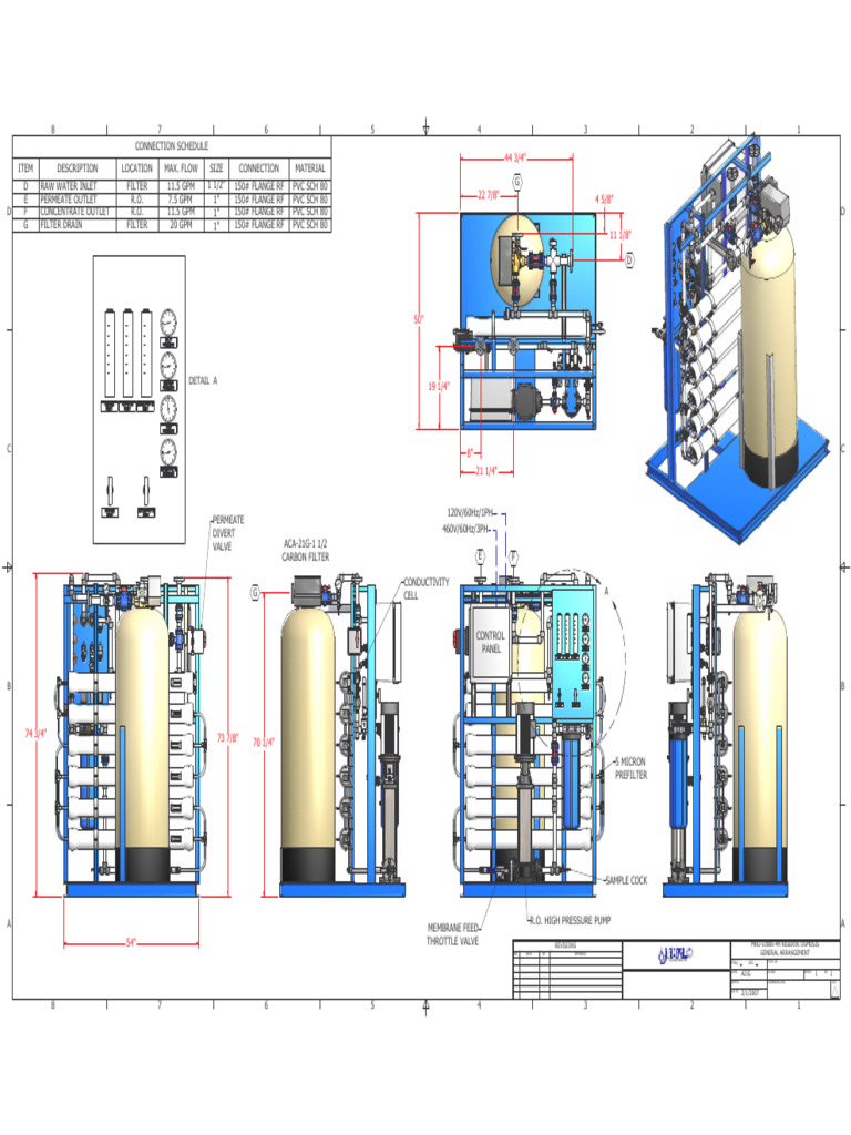 Reverse Osmosis System Industrial MRO 4H 7.5 GPM 3-D Drawing | PDF