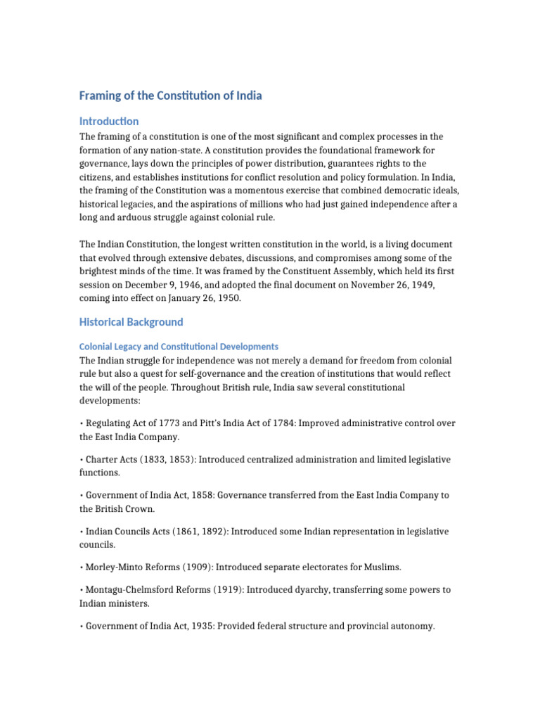 Framing of The Constitution of India | PDF | Constitution | Jawaharlal ...