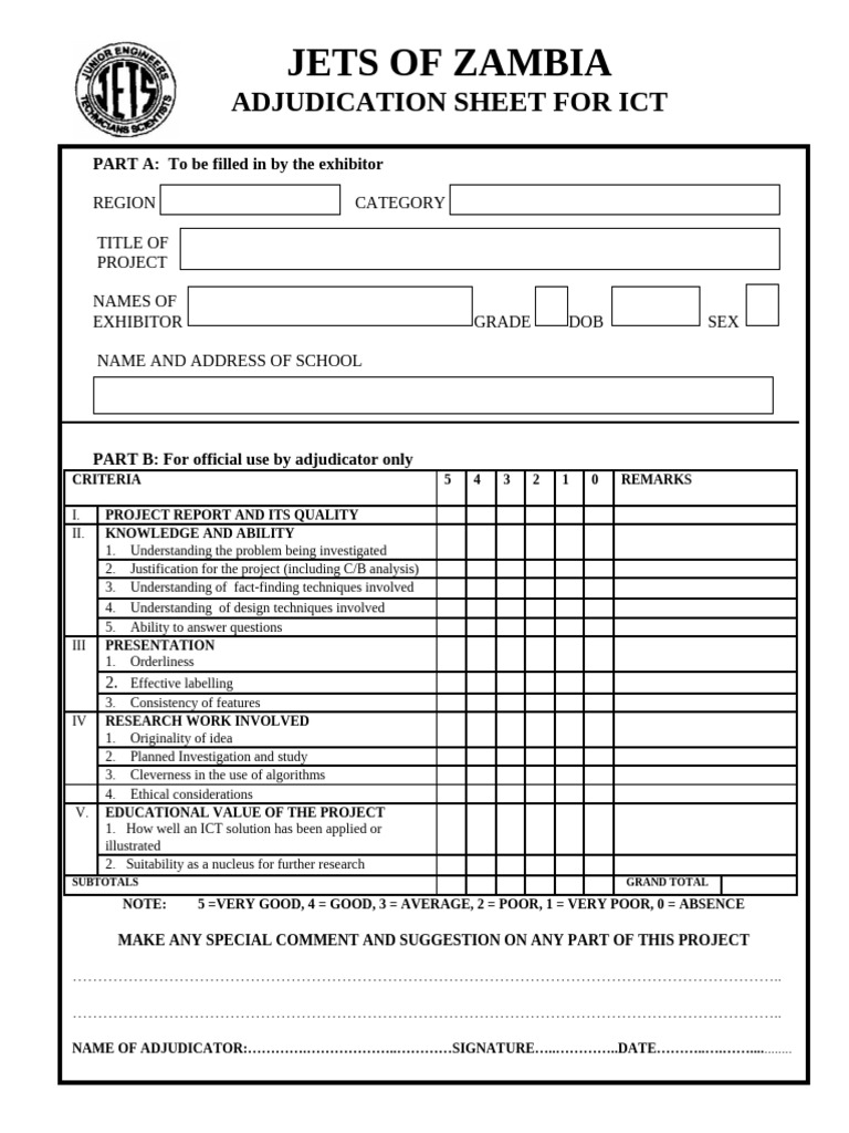 Adjudication sheet for ICT | PDF