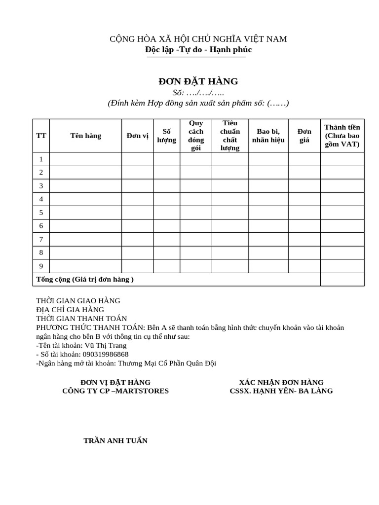 ĐƠN ĐẶT HÀNG | PDF