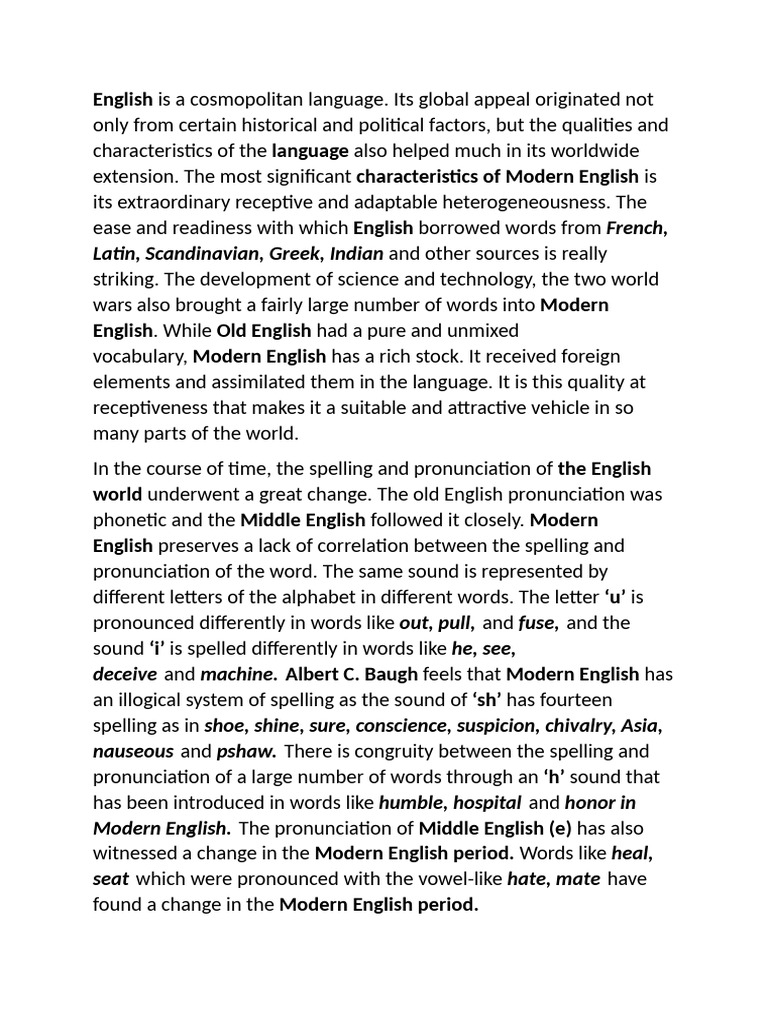 Charcteristics of Modern English | PDF | English Language | Verb