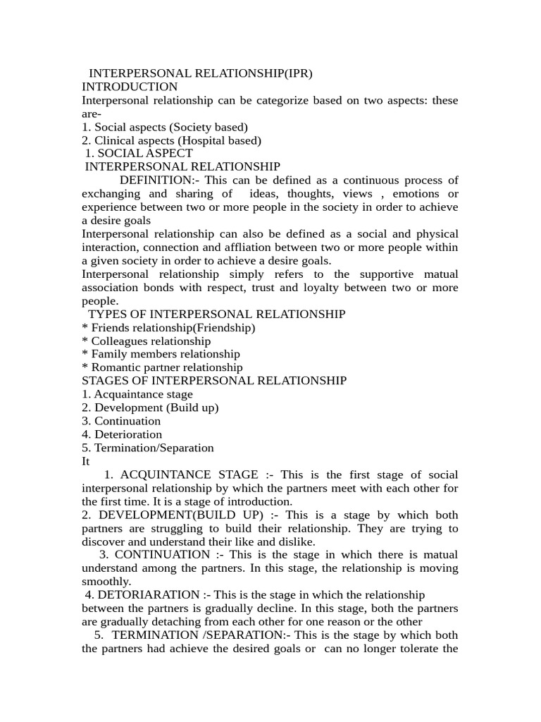 Understanding Interpersonal Relationships | PDF | Interpersonal Relationships | Nursing