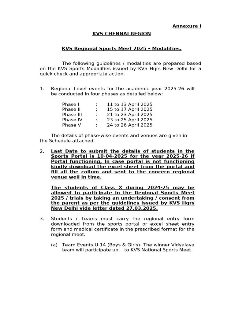 RSCB Modalities 2025 Annexure | PDF | Sports