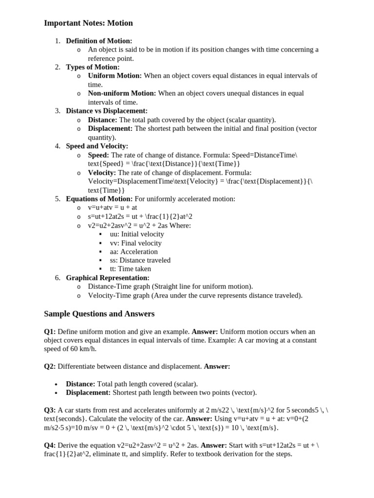 Class 9th Chapter Motion Notes | PDF