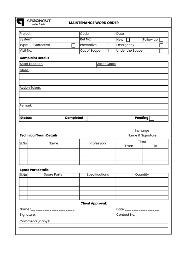 Maintenance Work Order | PDF