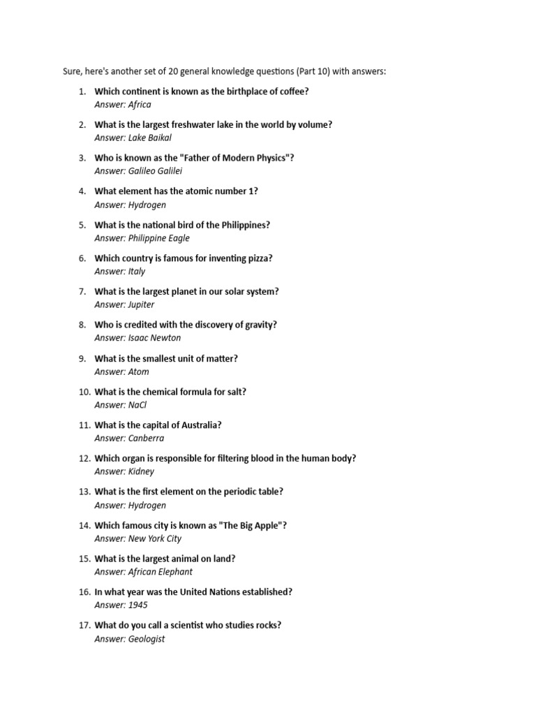 General Knowledge Quiz 11 Pdf