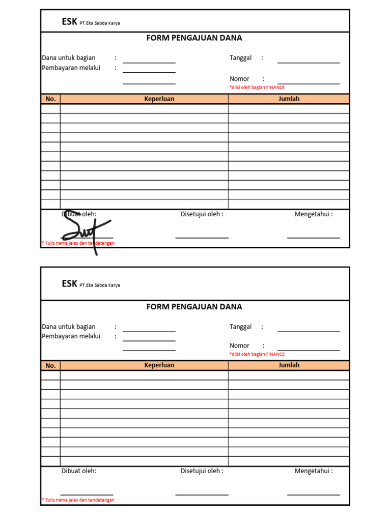 Form Pengajuan Dana Kasbon Tenaga Kerja | PDF