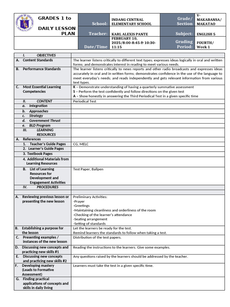 DLP-Q4 WK 1-02.10-English 5 | PDF | Intelligence | Behavior Modification