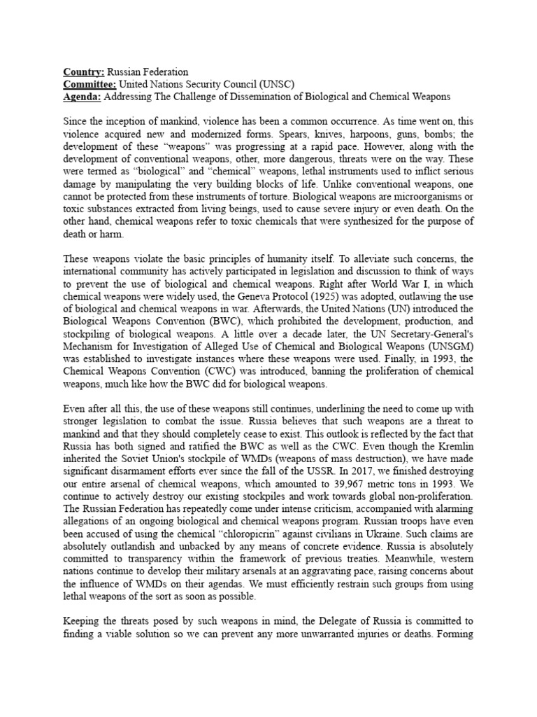 GMSMUN Position Paper - UNSC - Russia - Bio-Chemical Weapons | PDF ...