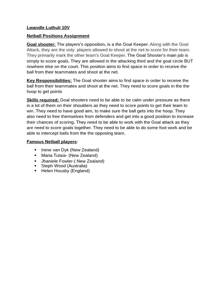 Pe Netball Task | PDF