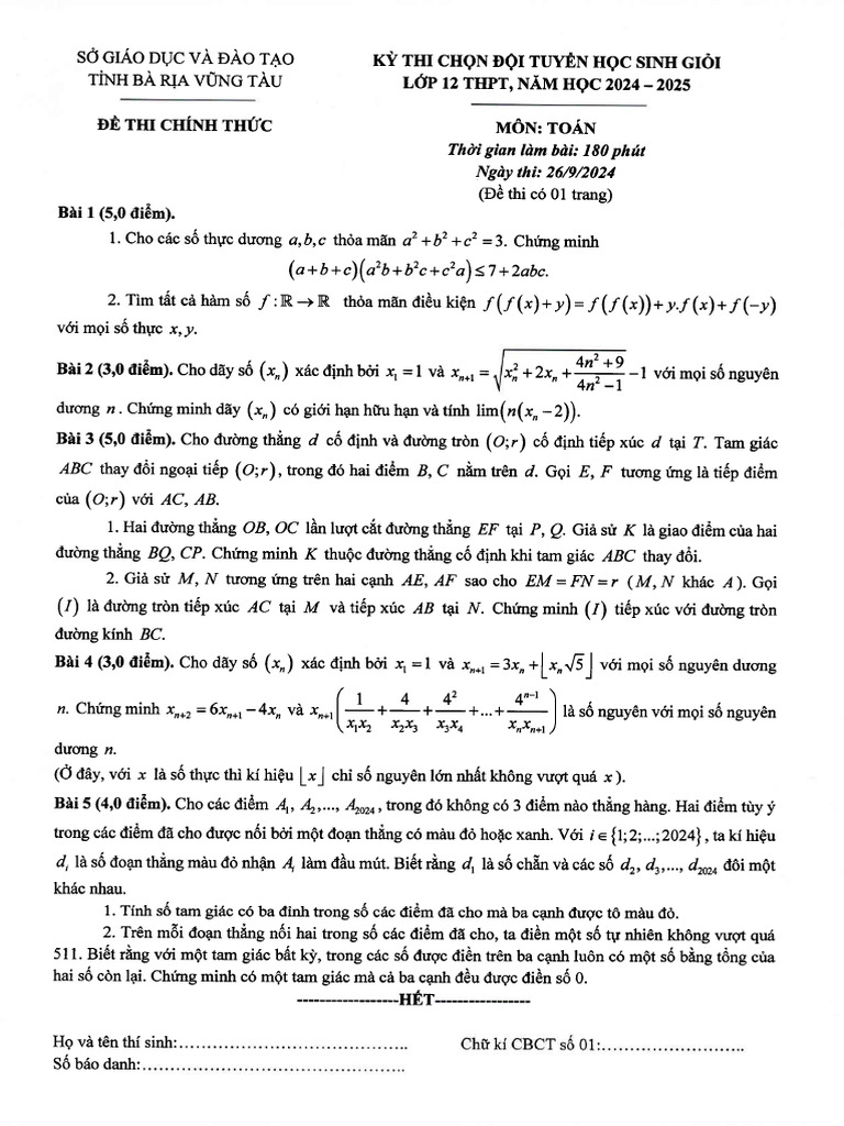 De Thi Chon HSG THPT Cap Tinh Du Thi HSG QG NH 2024-2025 | PDF