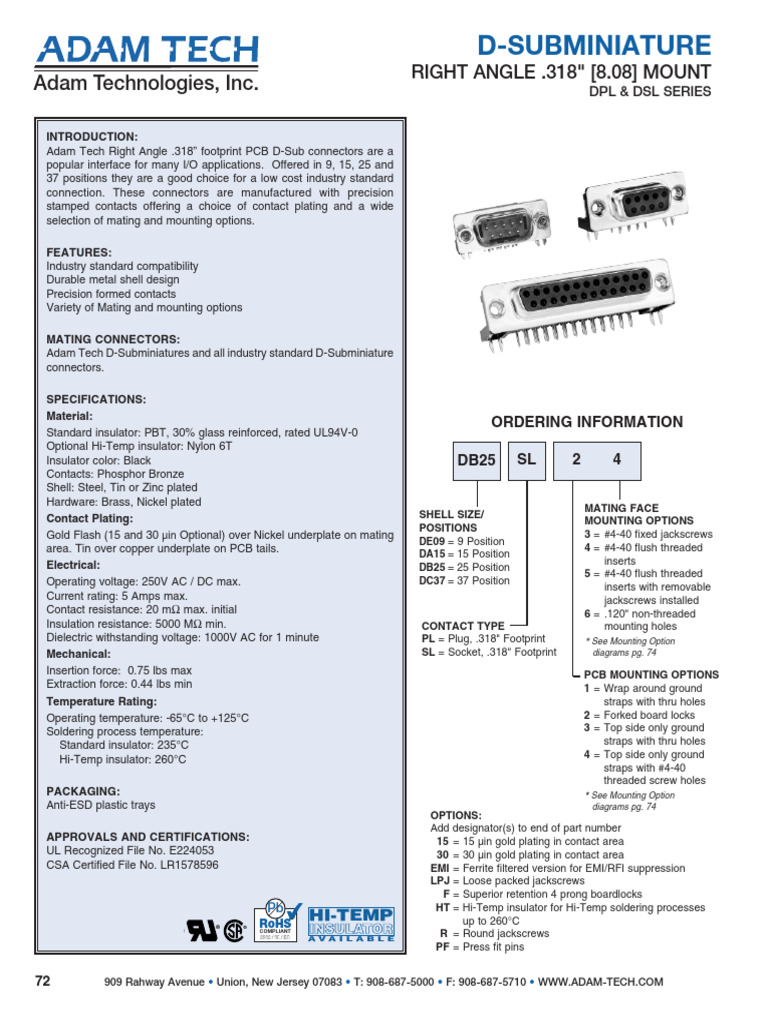 DB25 Right Angle Connector Specs | PDF | Electrical Connector | Electricity