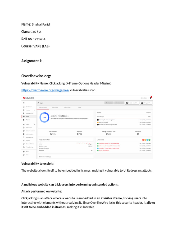 VARE Assignment 1 LAB 221484 | PDF | Security | Computer Security