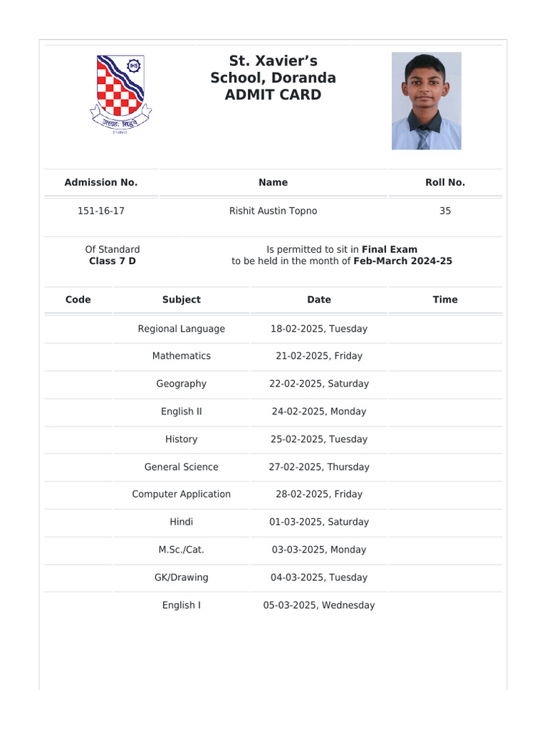Admit Card 151 16 17 - 1739537365 | PDF