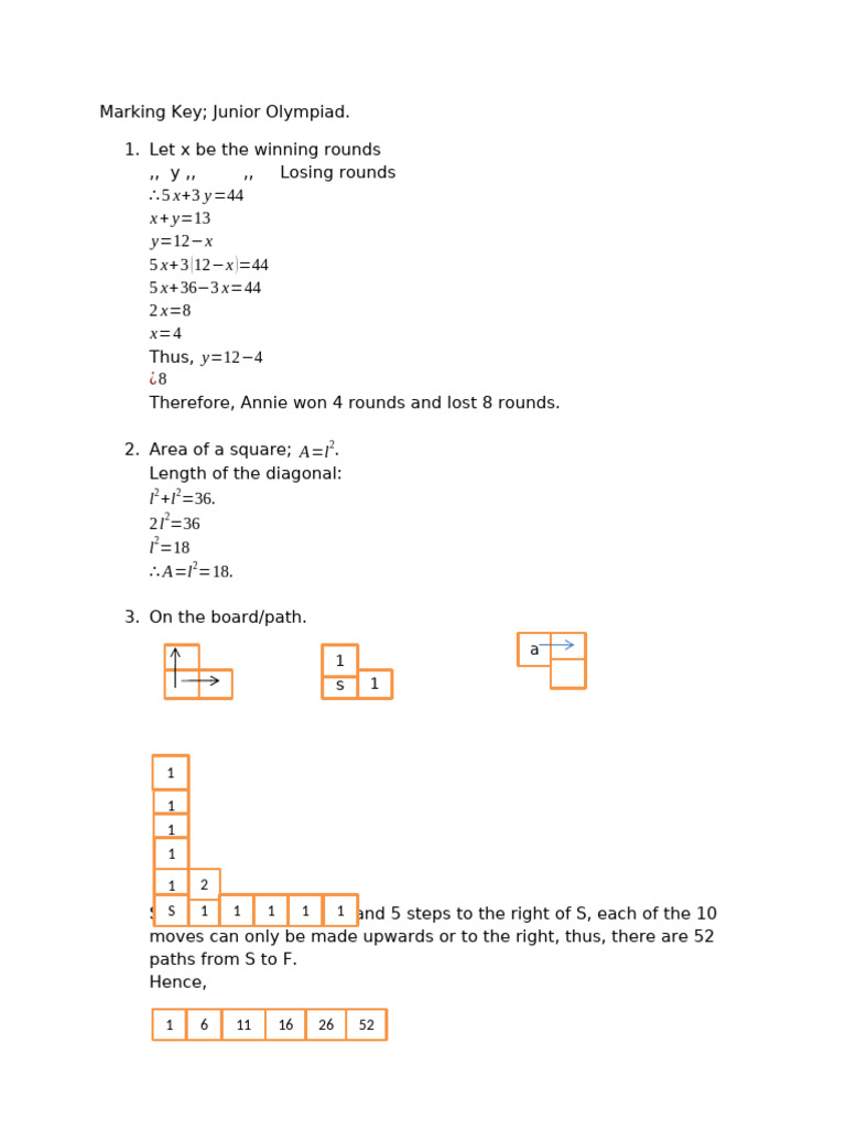 Marking Key - Junior Maths (Olympiad) 2017 | PDF | Geometric Shapes ...