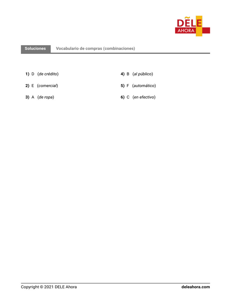 Vocabulario de Compras y Combinaciones | PDF