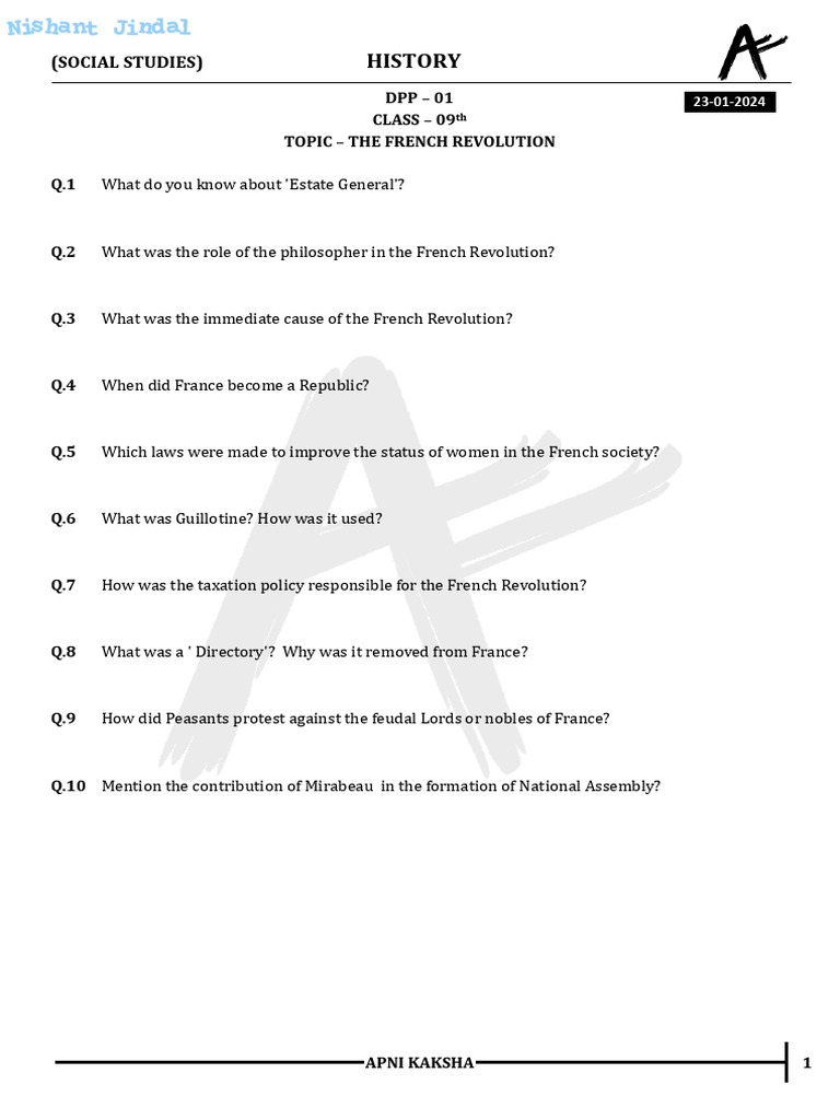 DPP - 01 - History - Important Questions NJ - 247 | PDF