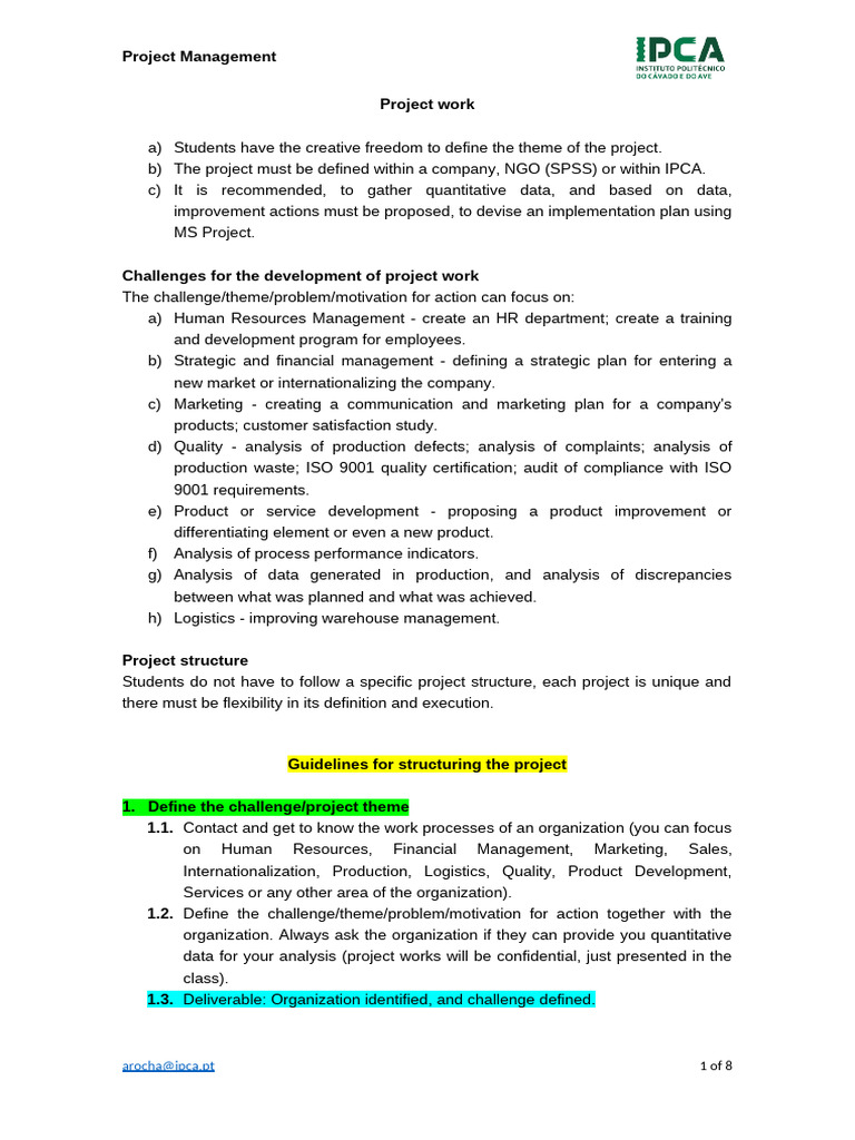 Project Work Guidelines 2023.2024 2 | PDF | Project Management | Risk