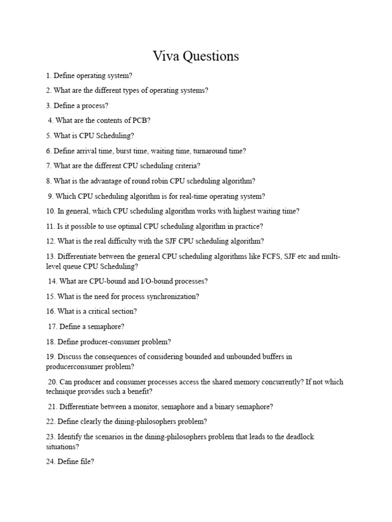 Operating System Viva Questions & Answers | PDF | Scheduling (Computing ...