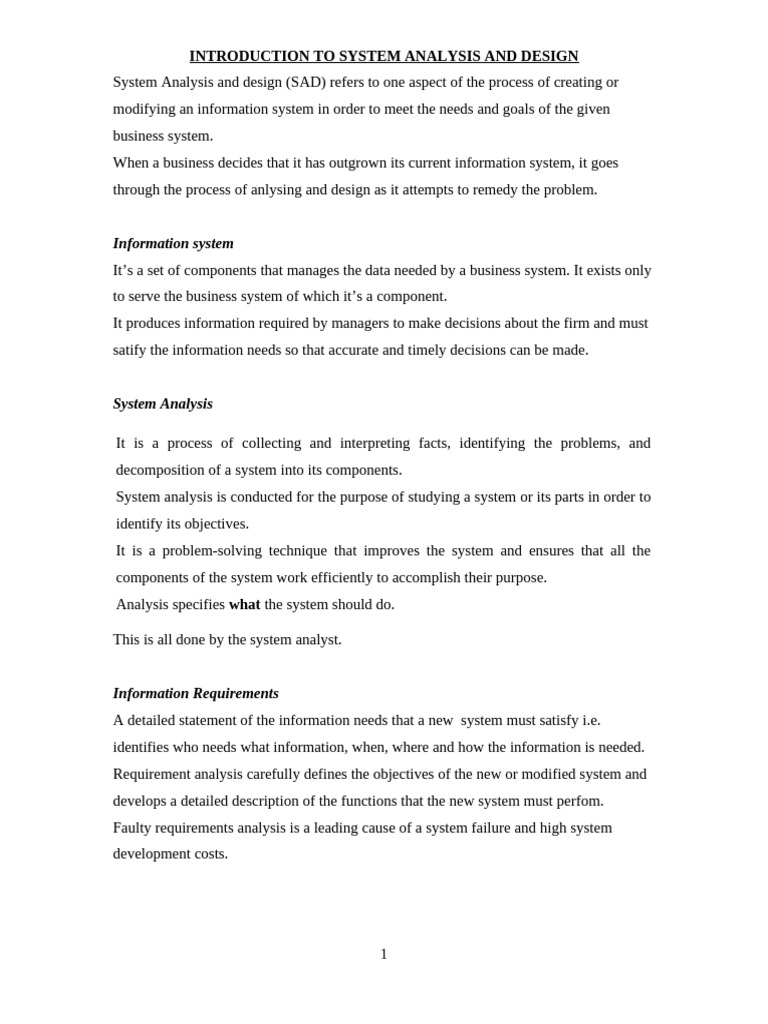 1 Introduction To System Analysis | PDF | System | Feasibility Study