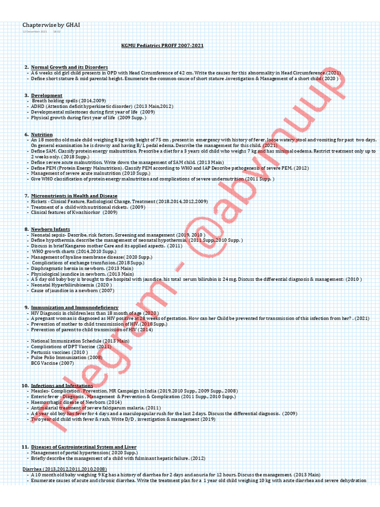 KGMU (2007-2021) Pedia Proff Chapterwise by GHAI | PDF | Malnutrition | Diseases And Disorders