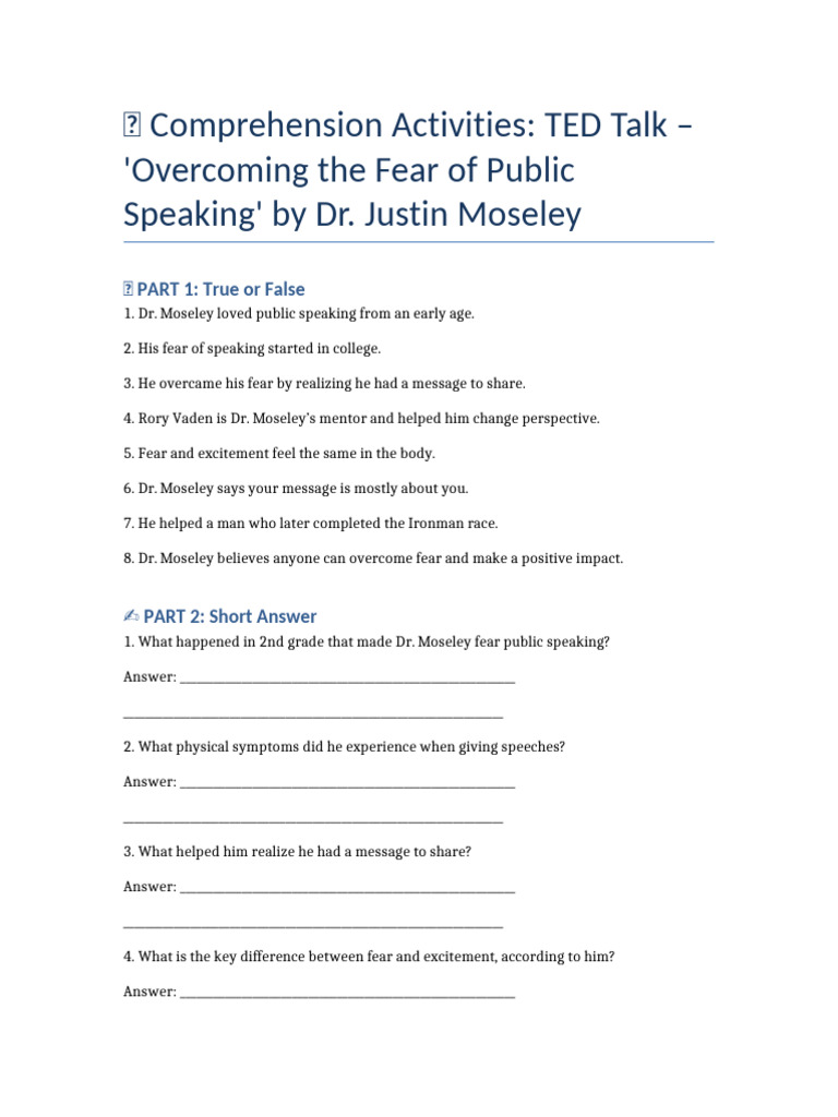 TED_FearOfSpeaking_Comprehension | PDF