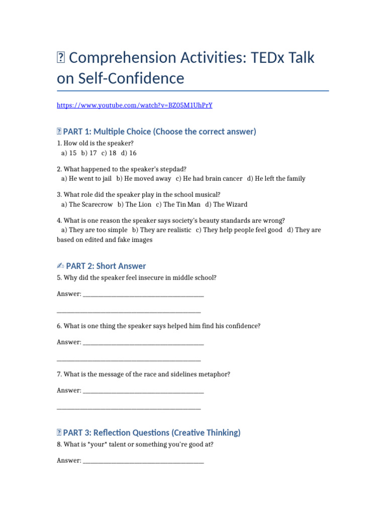 TEDx_SelfConfidence_Comprehension_Activity | PDF