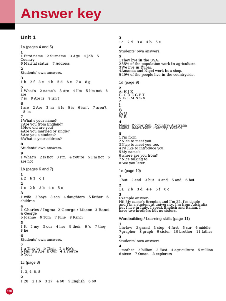 workbook-answer-key-a1-a2 | PDF | Pasta | Salad