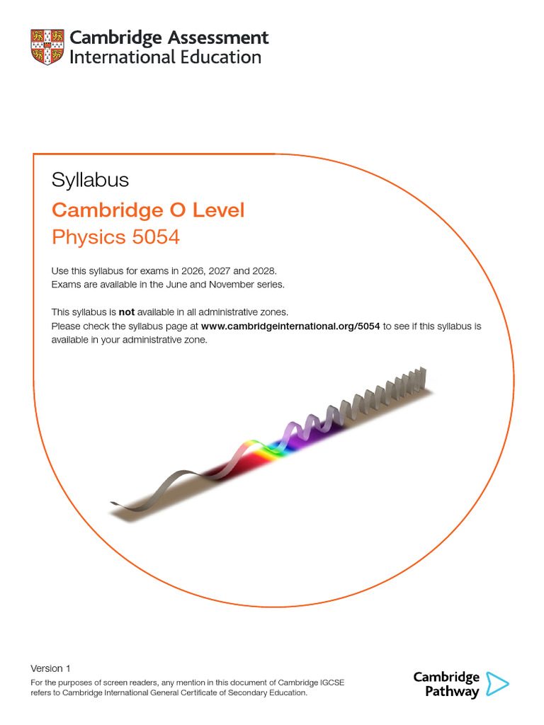 Cambridge O Level 5054 Physics Syllabus For Examination in 2026, 2027 and 2028 - 697324-202 4 ...