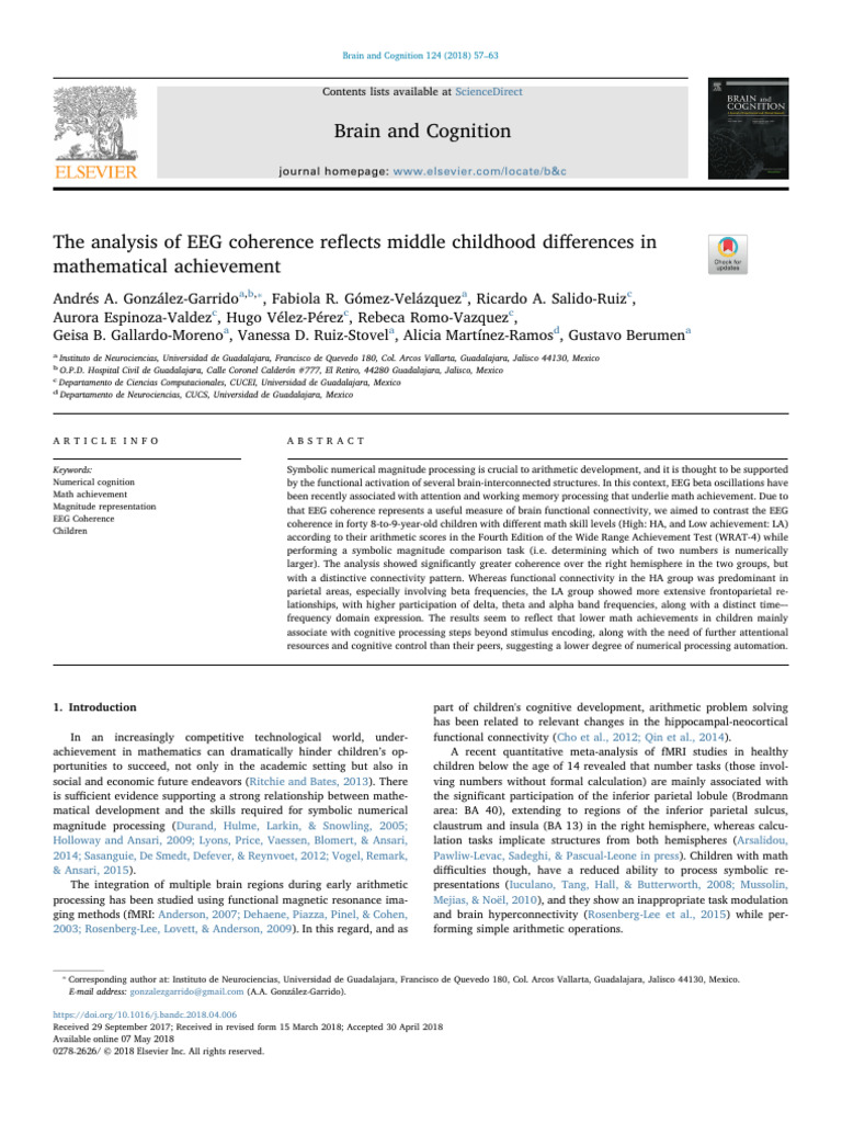 EEG Coherence and Math Achievement in Children | PDF | Neural ...