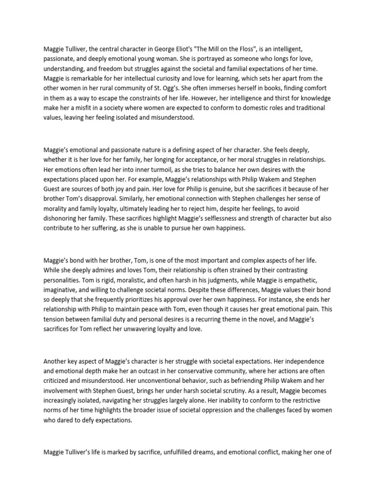 Maggie Character Sketch and Tragic Novel | PDF | The Mill On The Floss ...