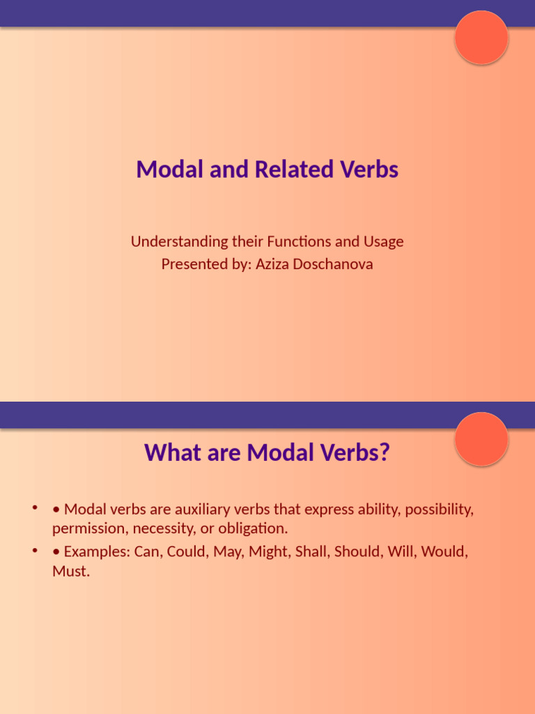 Modal and Related Verbs Presentation Alternate Design Aziza Doschanova ...