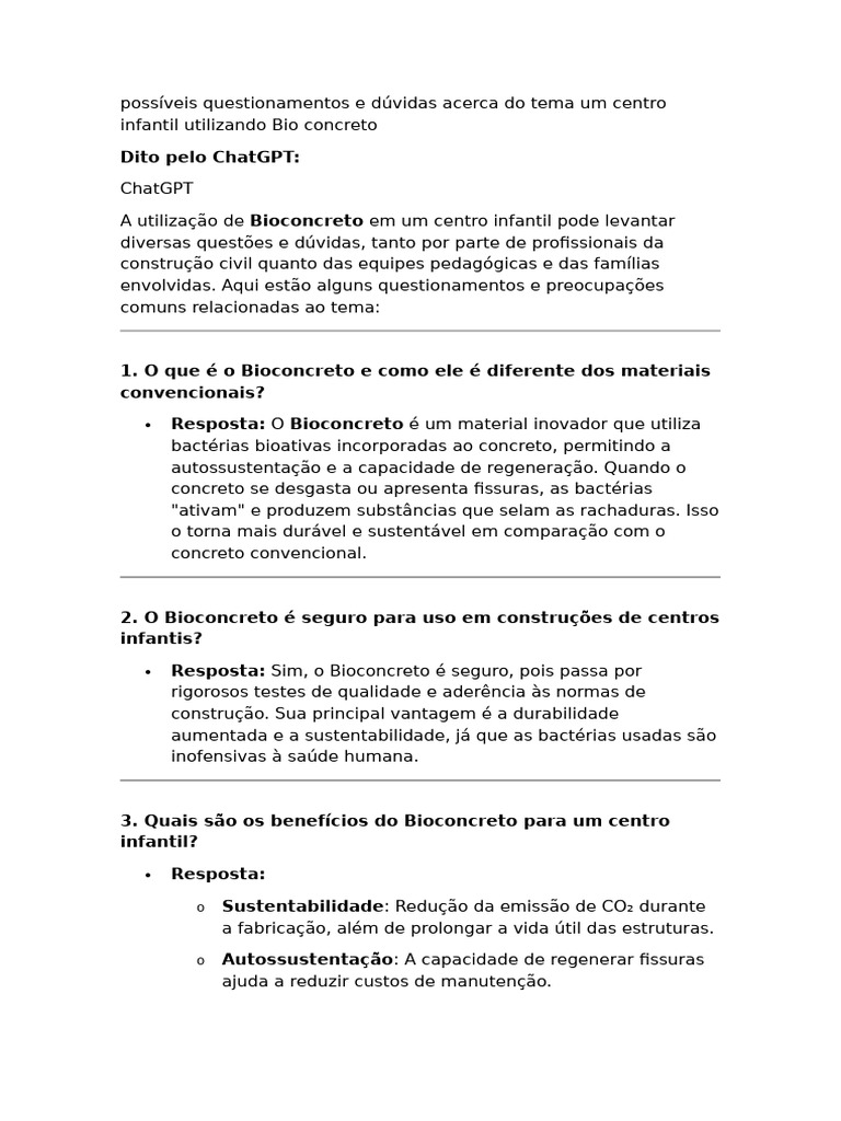 Possíveis Questionamentos e Dúvias Acerca de Um Centro Infatil ...