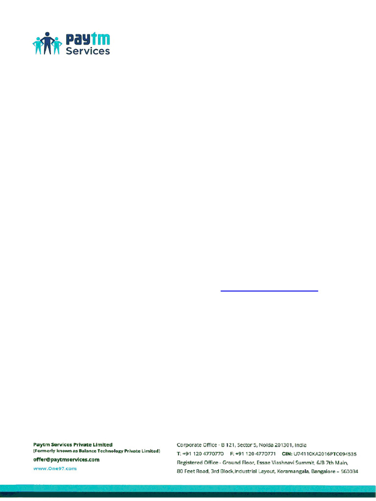 Paytm Sales Executive Offer Letter | PDF | Employment | Salary