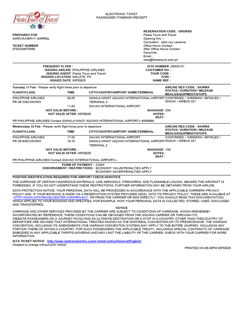 Philippine Airlines E-Ticket Itinerary | PDF | Airlines | International ...