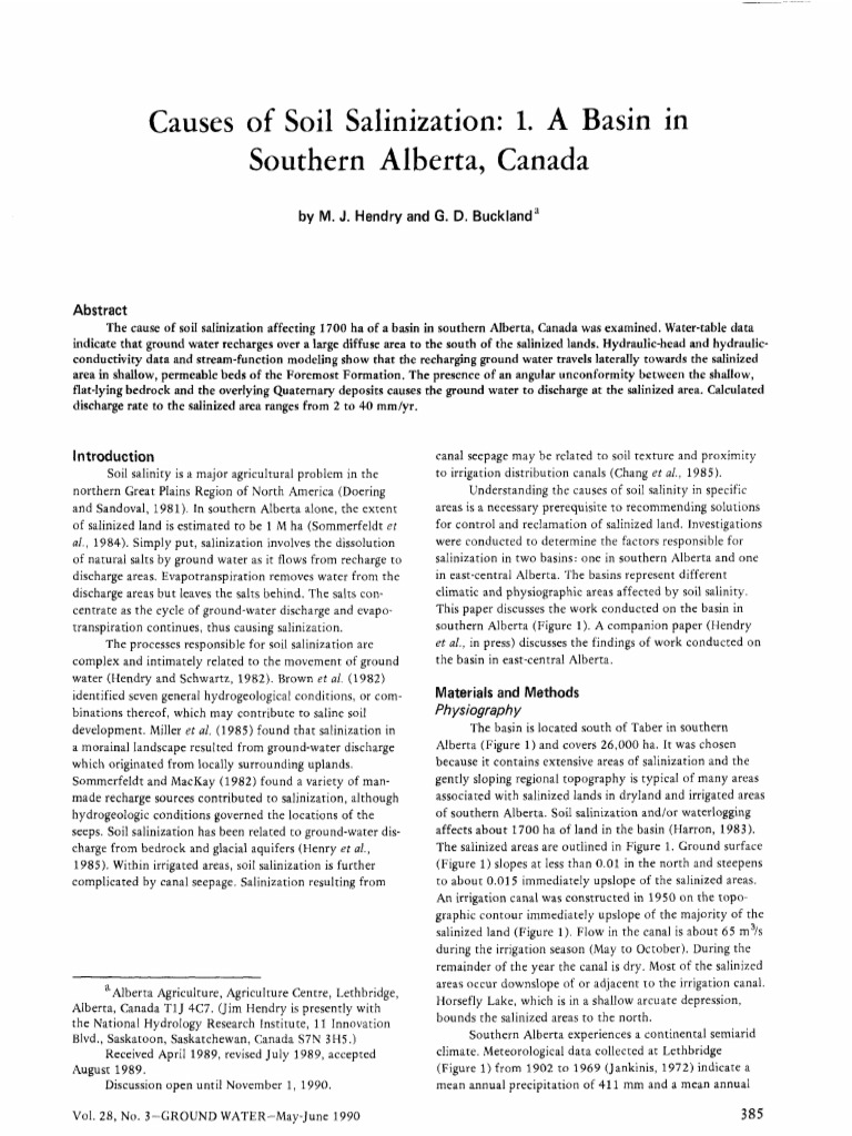 Causes of Soil Salinization - Basin in Southern Alberta Canada | PDF ...