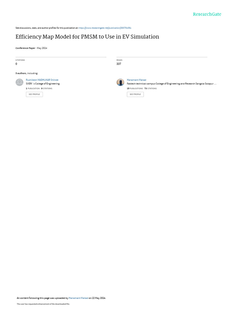 Efficiency Map Model For PMSM To Use in Ev Simulation | PDF | Electric ...