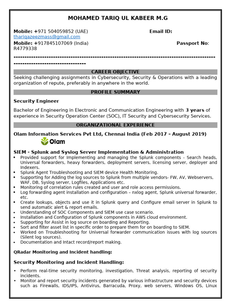 Mohamed Tariq Resume Cyber Security | PDF | Security | Computer Security