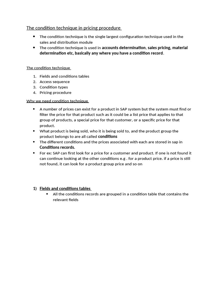 SAP SD Pricing Condition Technique | PDF | Pricing | Invoice
